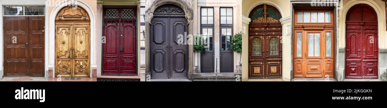 Collage with many different entrance doors Stock Photo - Alamy