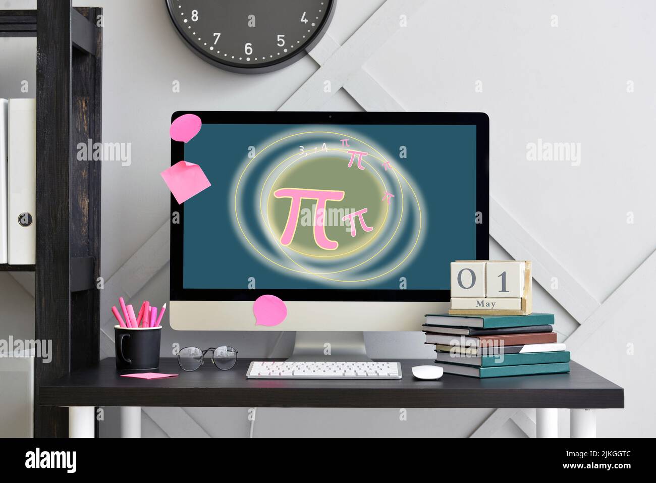 Modern computer with letters Pi on screen at workplace Stock Photo - Alamy
