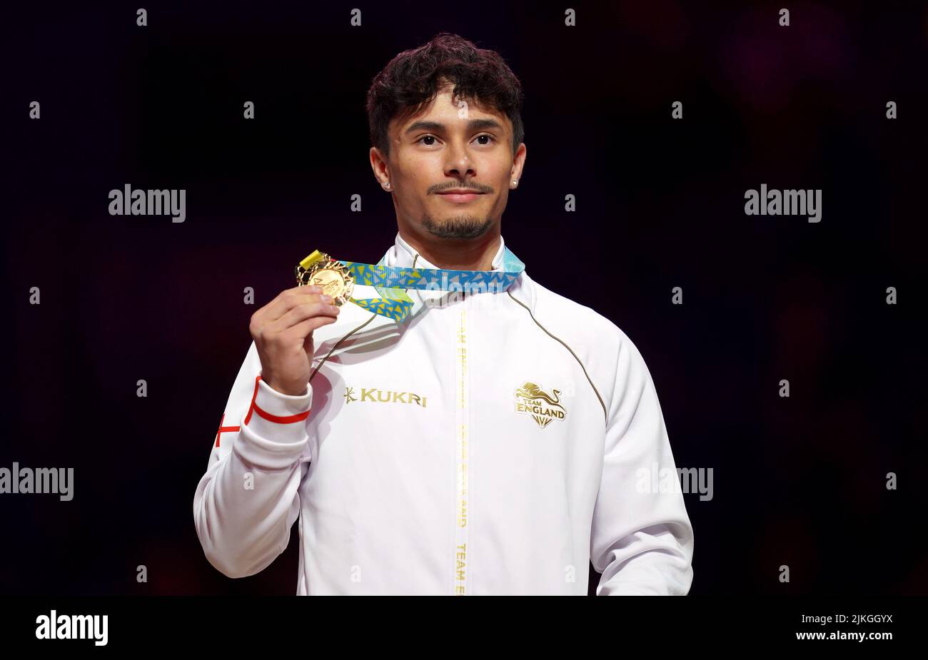England’s Jake Jarman receives his gold medal for the Men's Vault at ...