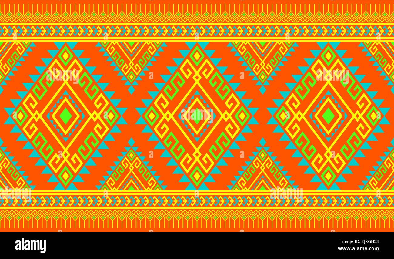 Yellow Green Symmetry Geometric Ethnic Seamless Pattern Design on ...