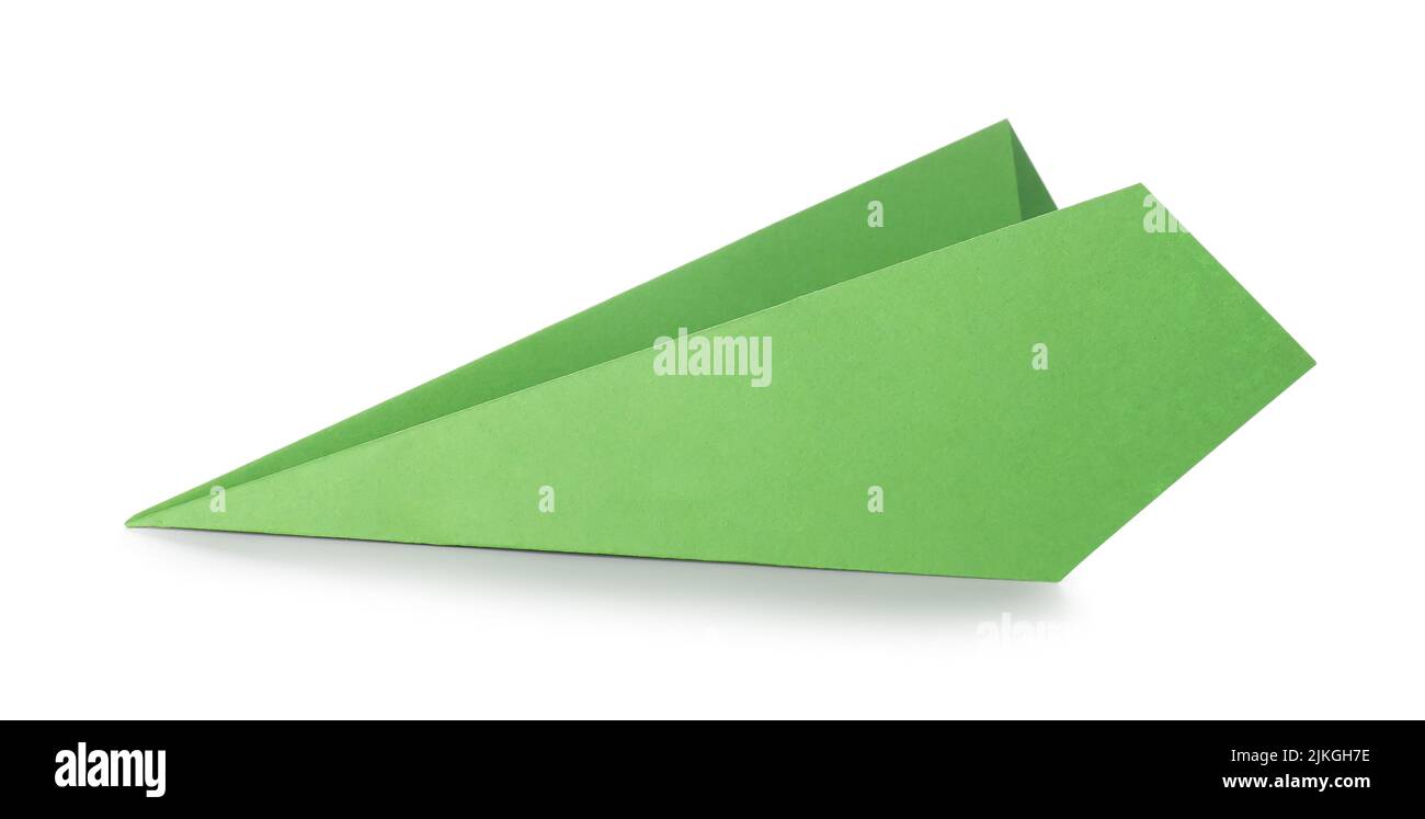 Green paper plane on white background Stock Photo - Alamy