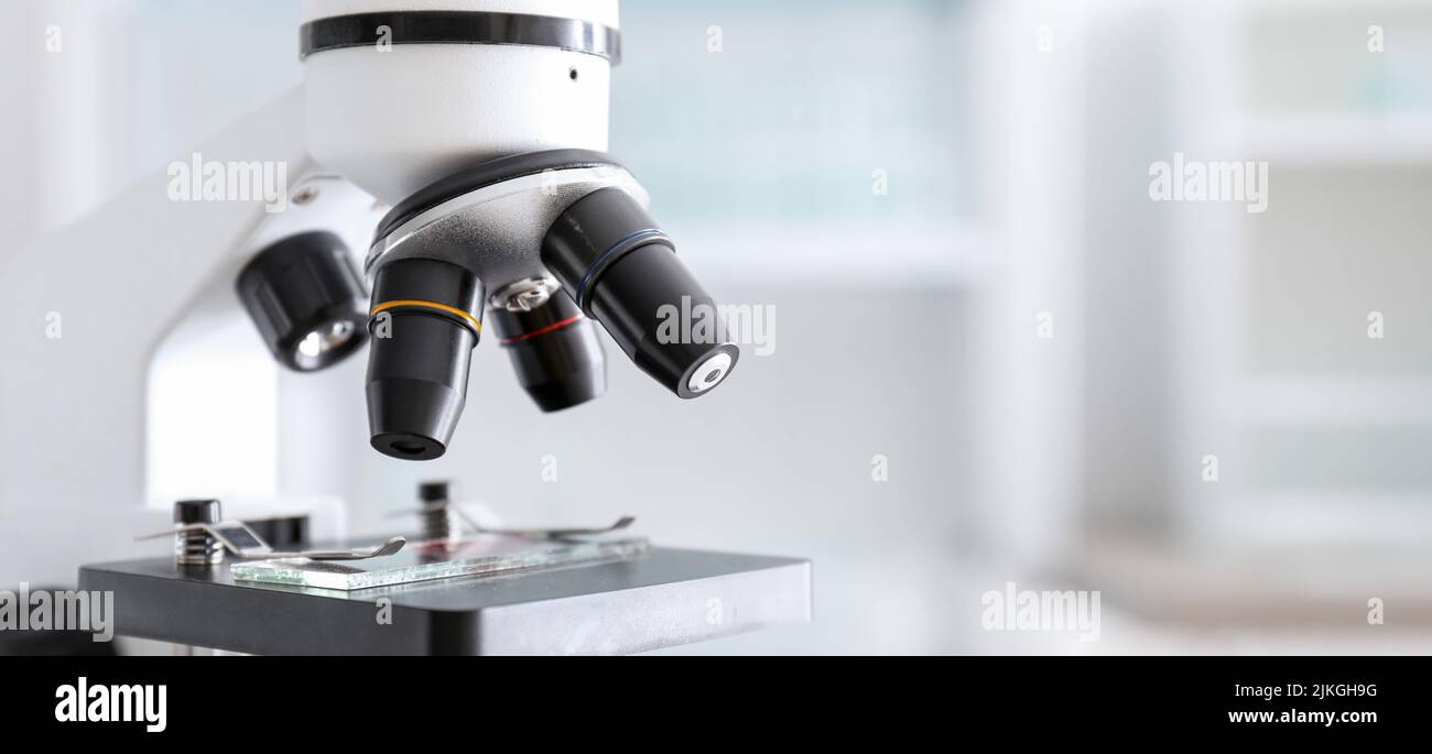 Modern microscope in scientific laboratory, closeup Stock Photo - Alamy