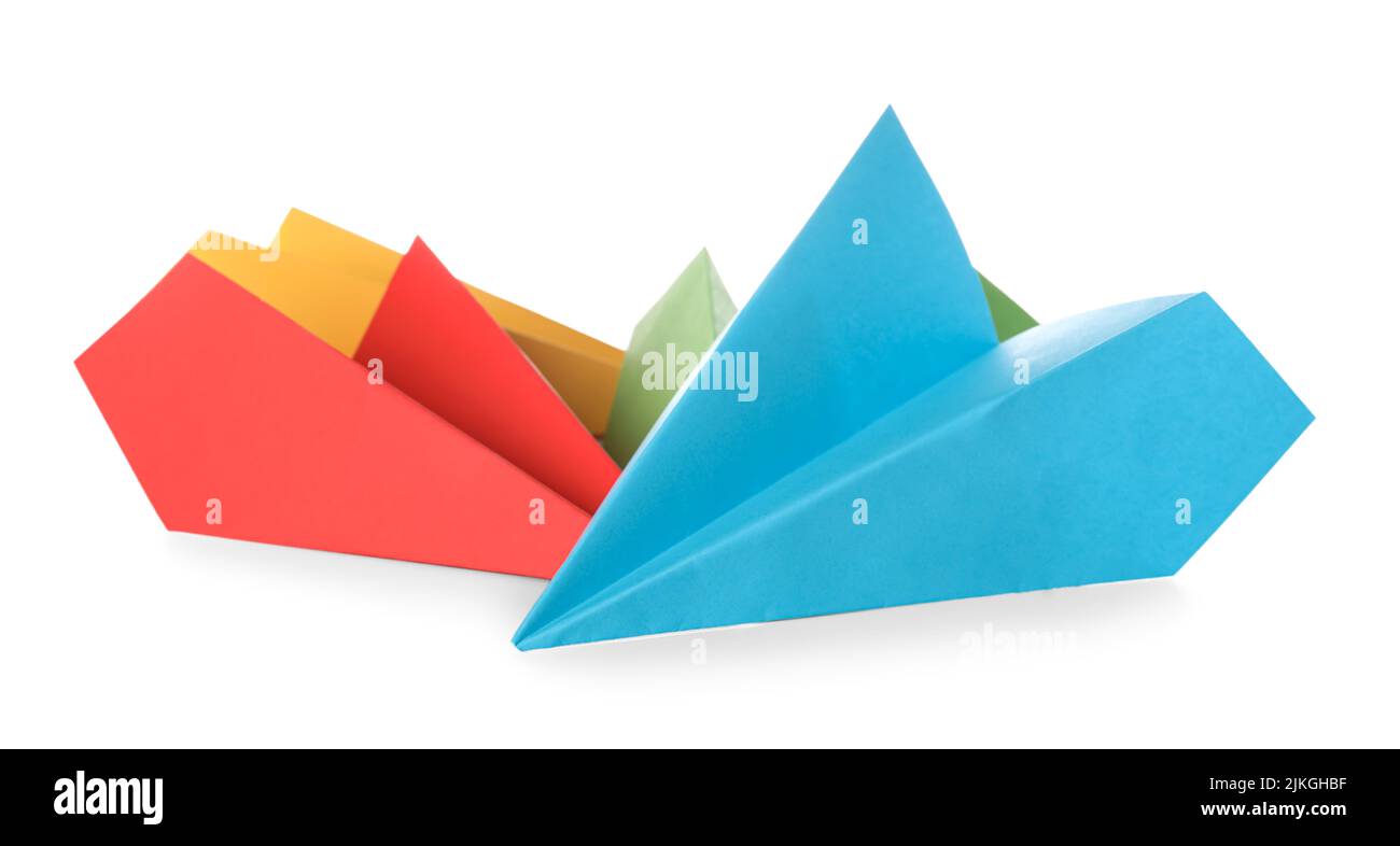 Colorful paper planes on white background Stock Photo - Alamy