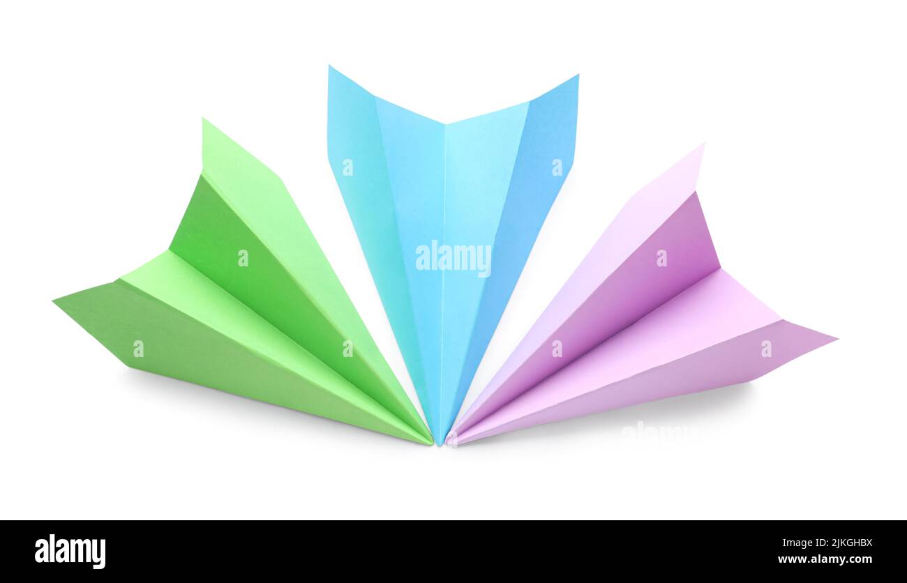 Colorful paper planes on white background Stock Photo - Alamy