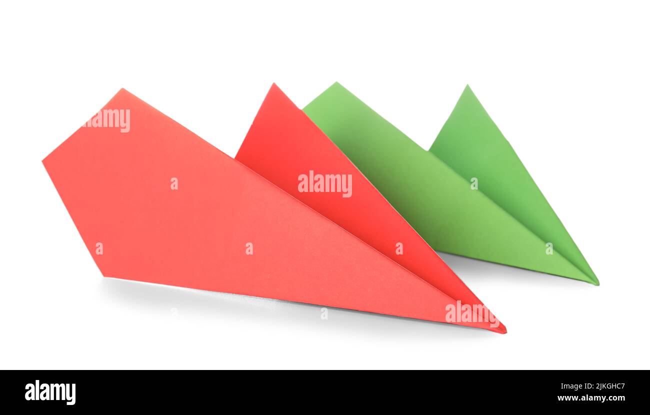Colorful paper planes on white background Stock Photo - Alamy