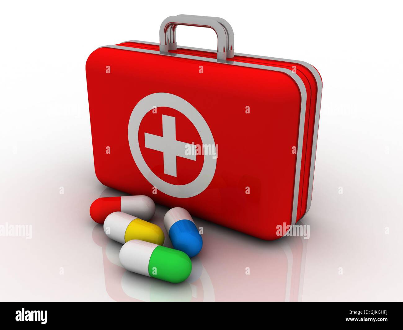 3d rendering First aid kit with pill Stock Photo - Alamy