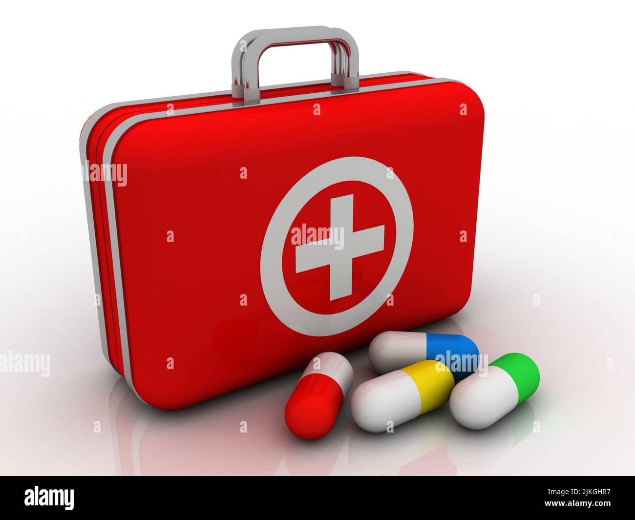 3d rendering First aid kit with pill Stock Photo - Alamy