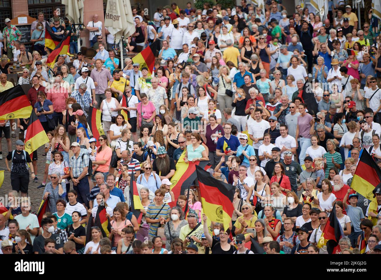 GERMANY, FRANKFURT - AUGUST 1, 2022: Crowd and Fans celebrating with ...