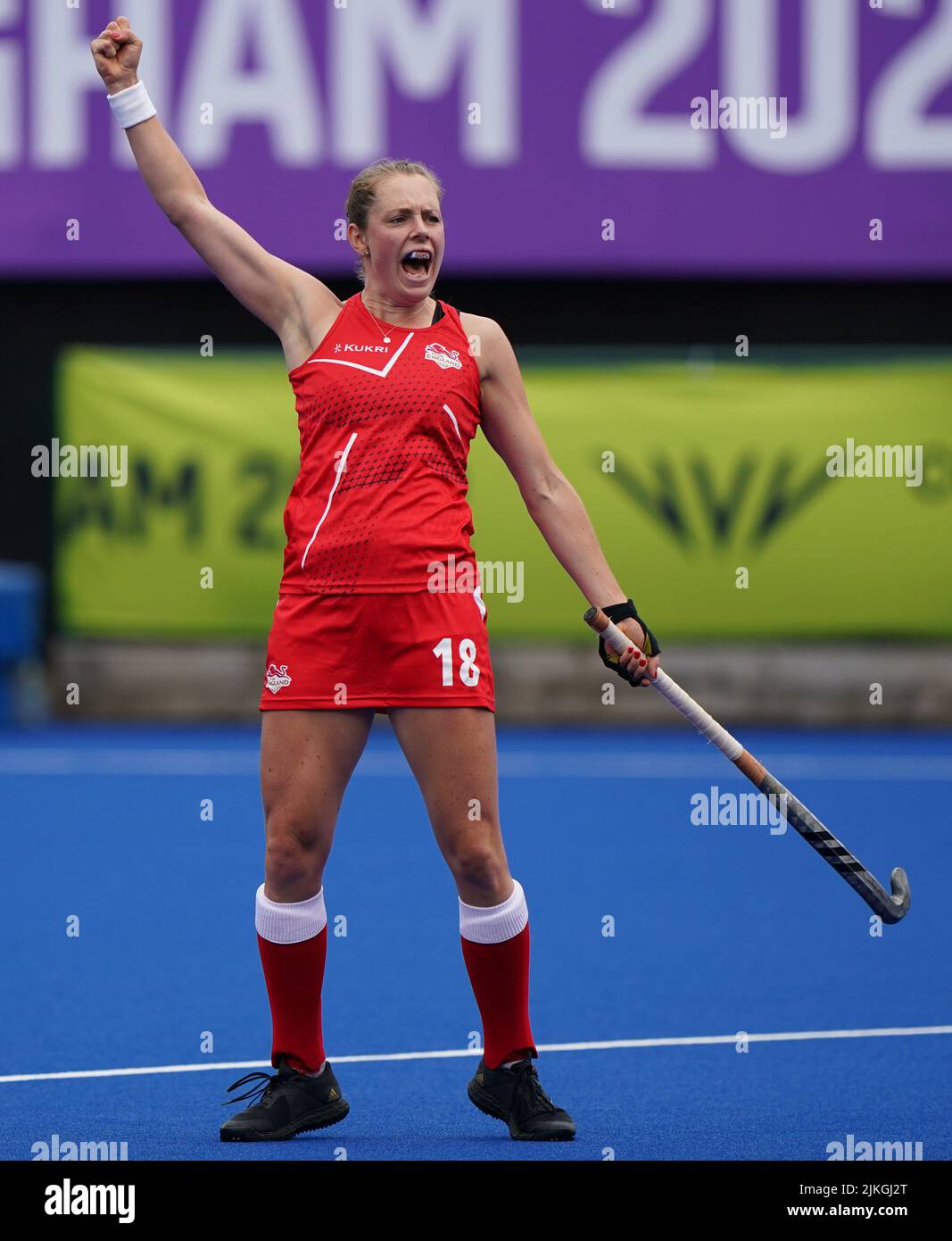 England's Giselle Ansley celebrates scoring the first goal against ...