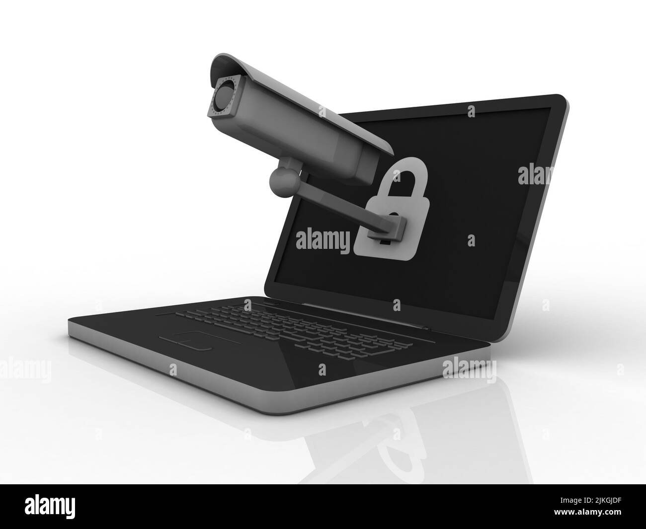 3d rendering Surveillance CCTV Security Camera connected laptop Stock ...