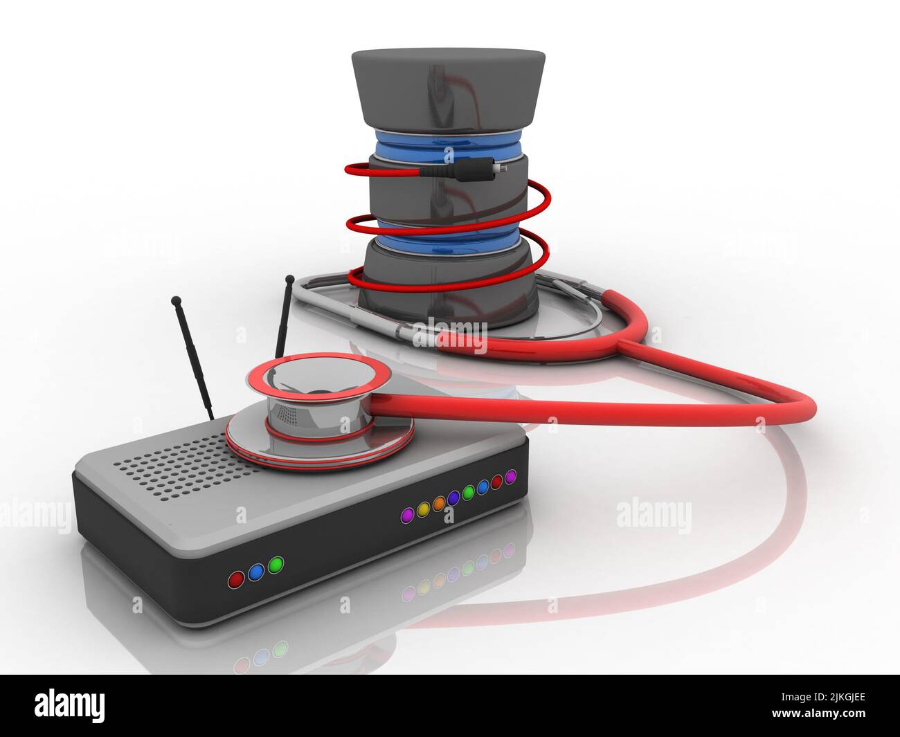3d rendering Transmitter WiFi with stethoscope connected database Stock ...