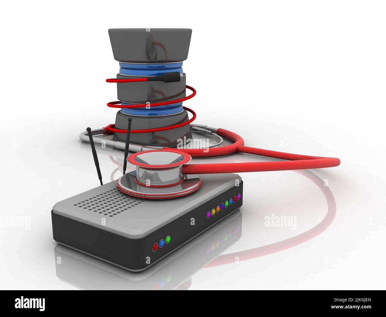 3d rendering Transmitter WiFi with stethoscope connected database Stock ...