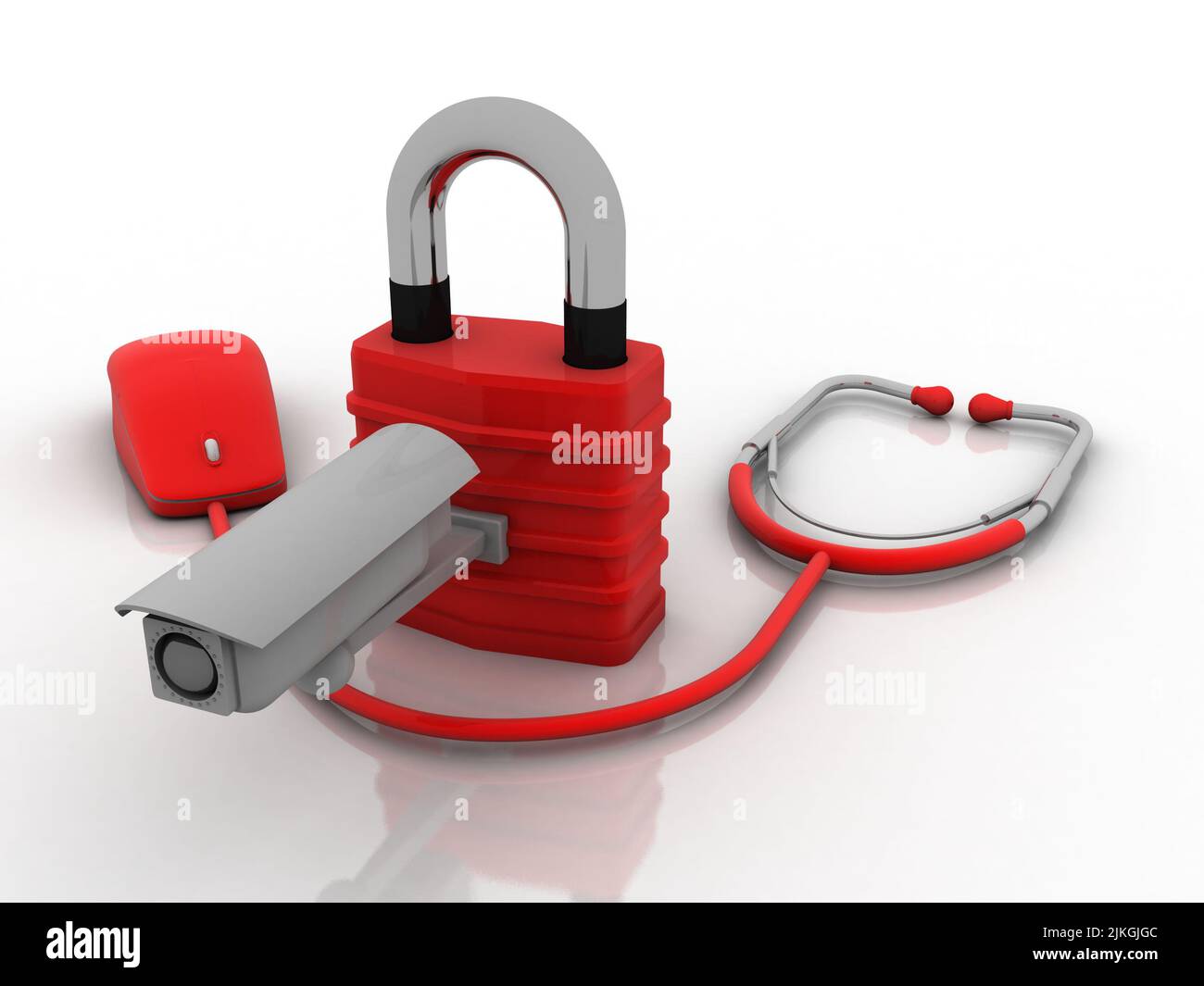3d illustration stethoscope connected computer mouse protection CCTV ...