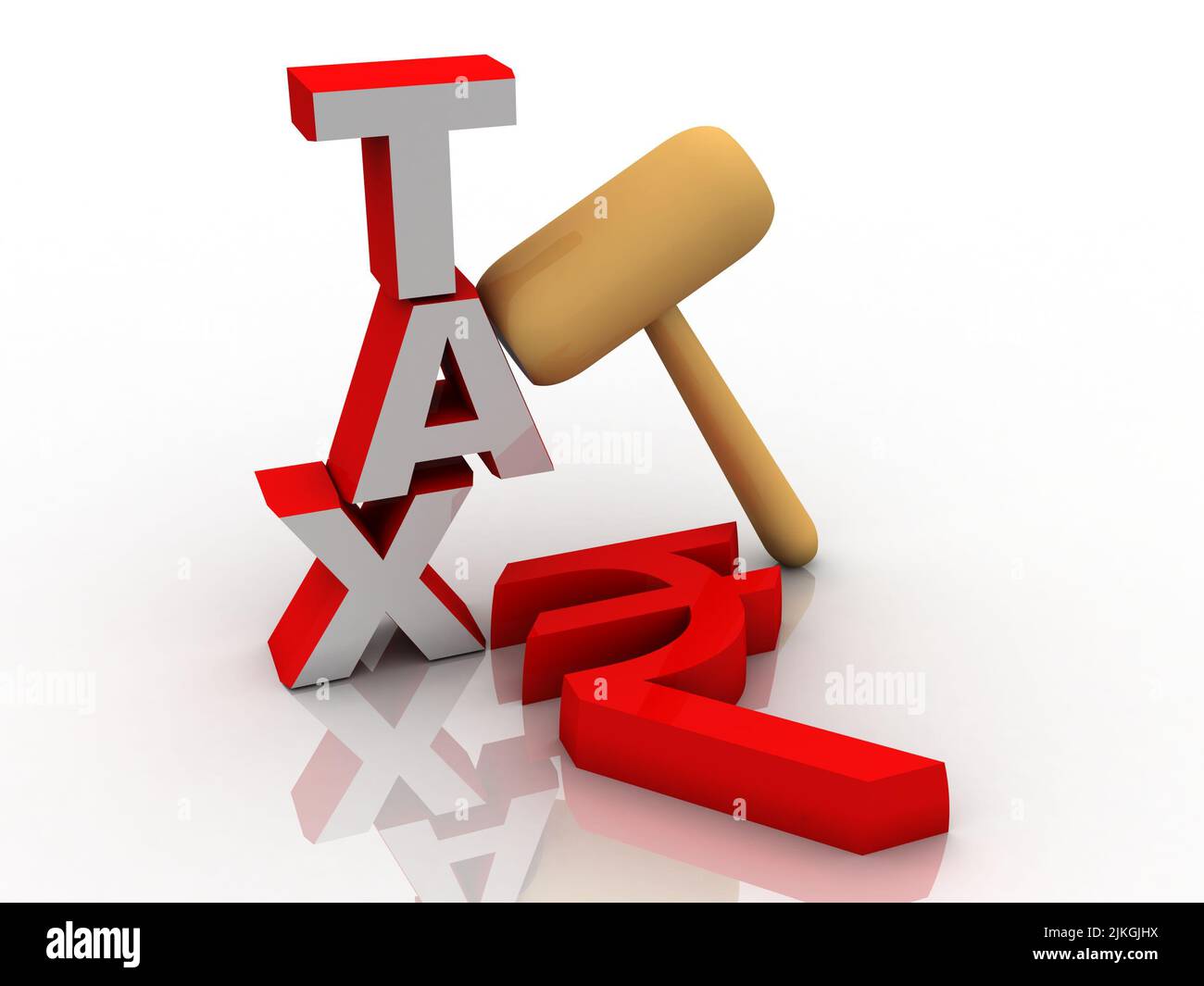 3D rendering illustration Rupee currency with tax near hammer Stock ...
