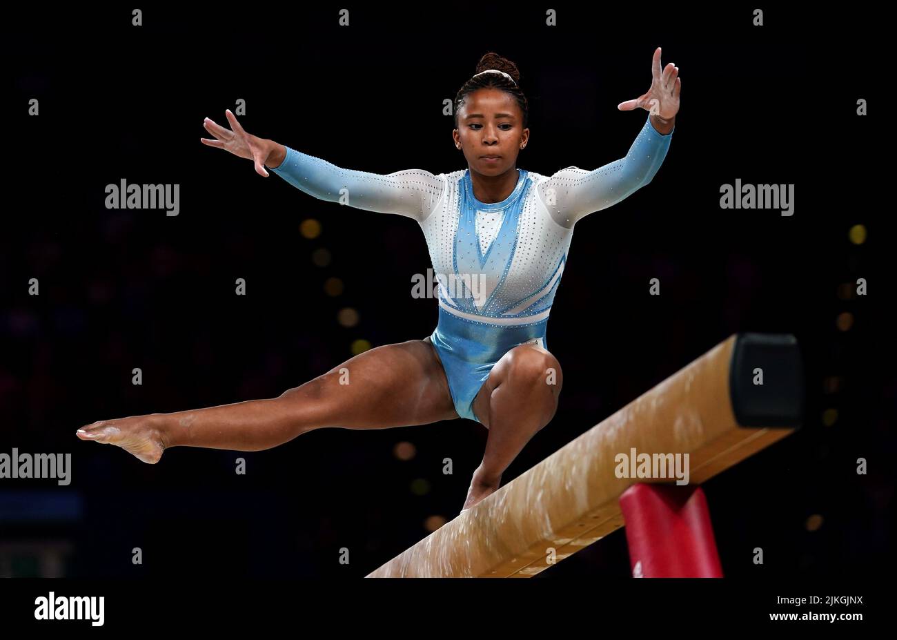 South Africa’s Shante Koti competes in the Women's Balance Beam Final ...