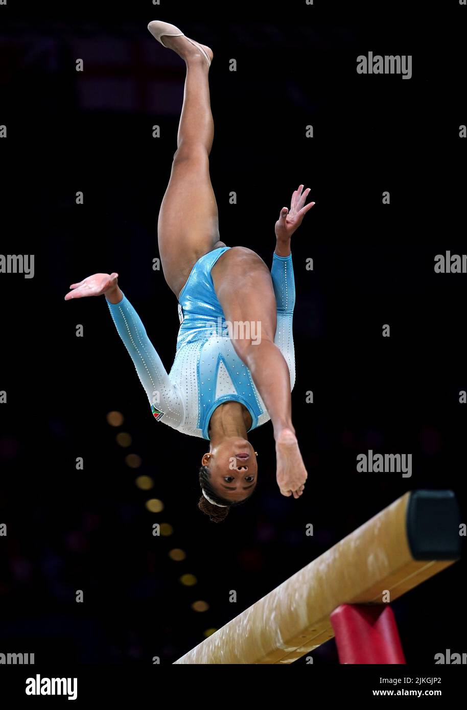 South Africa’s Shante Koti competes in the Women's Balance Beam Final ...