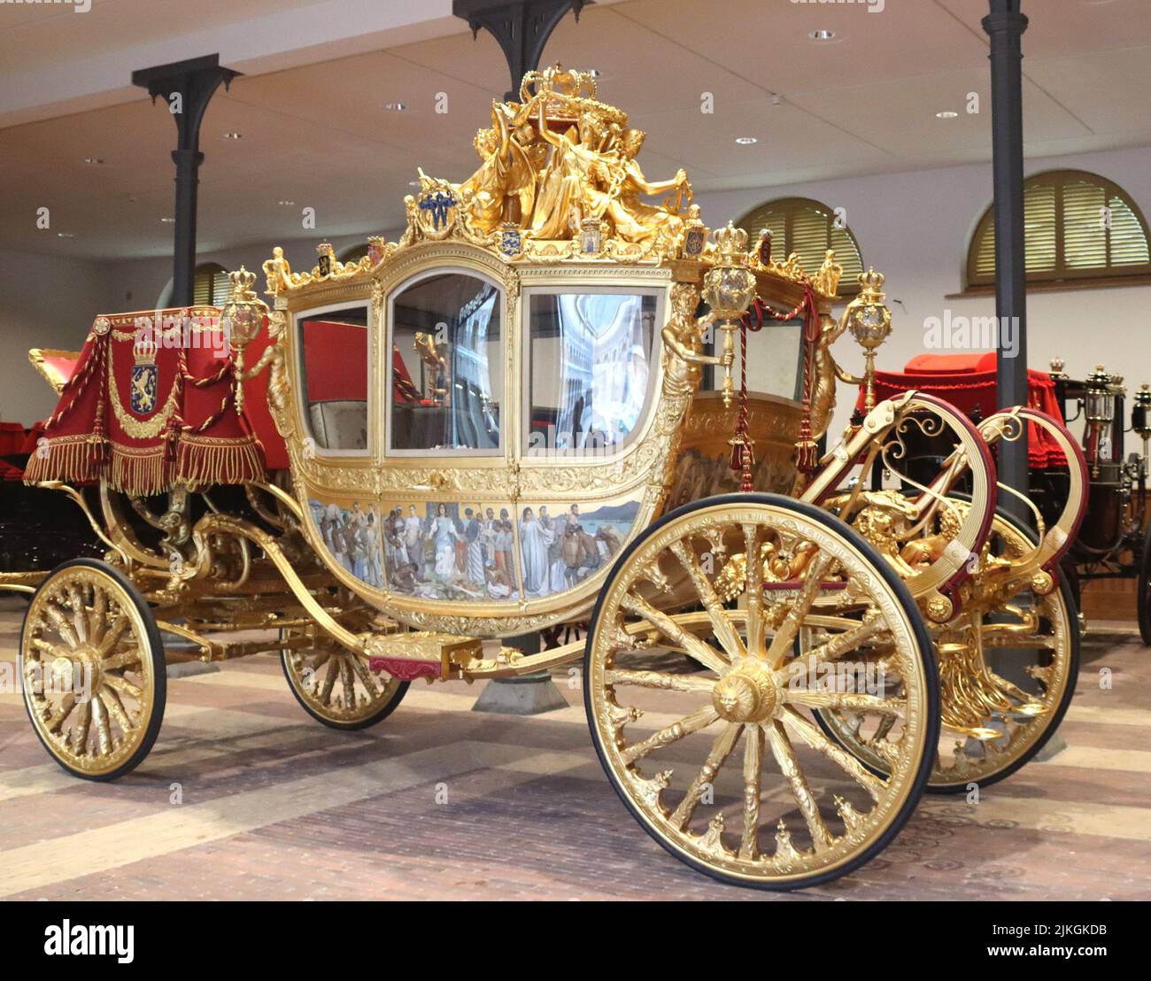 The Golden Coach at the royal stables at Noordeinde Palace in The Hague ...