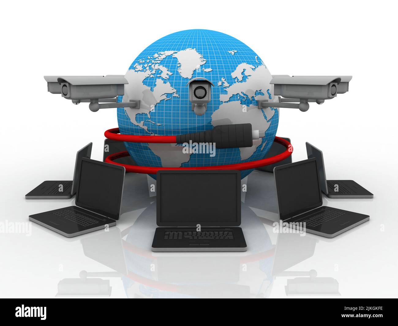 3d rendering aux cable with computer database under CCTV Camera around ...