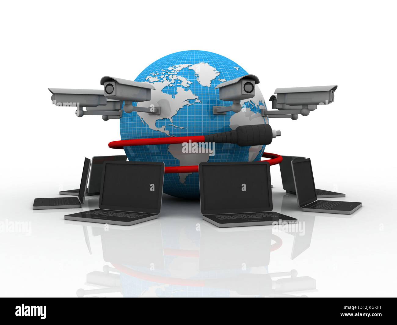 3d rendering aux cable with computer database under CCTV Camera around ...