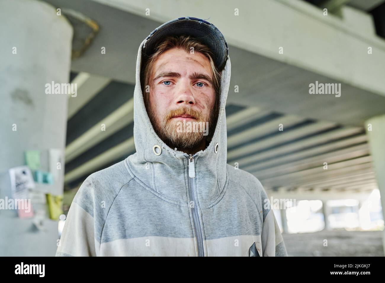 Portrait of homeless poor man with alcoholic bearded face looking at ...