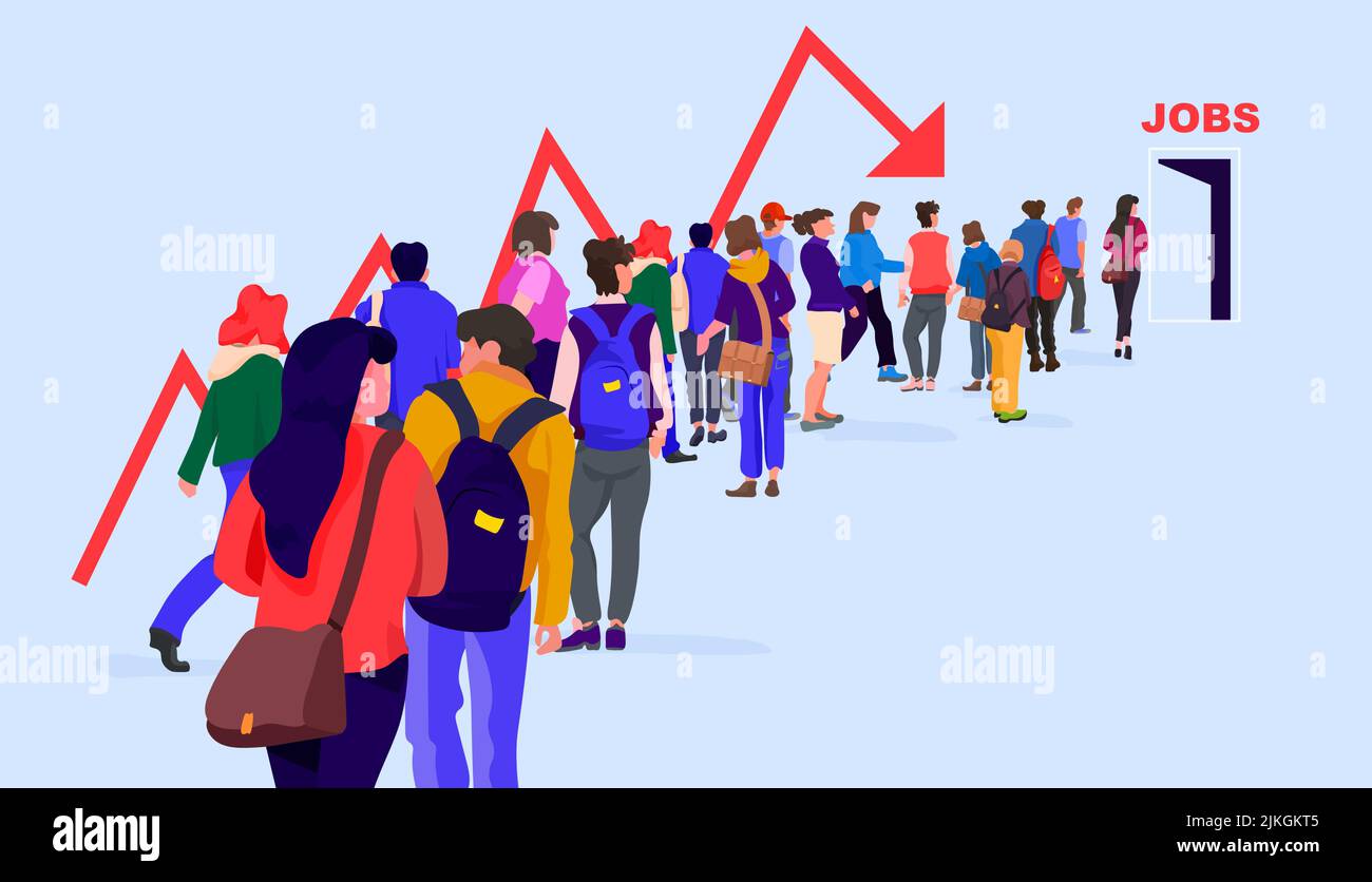 people crowd standing in line queue near office door unemployment job ...