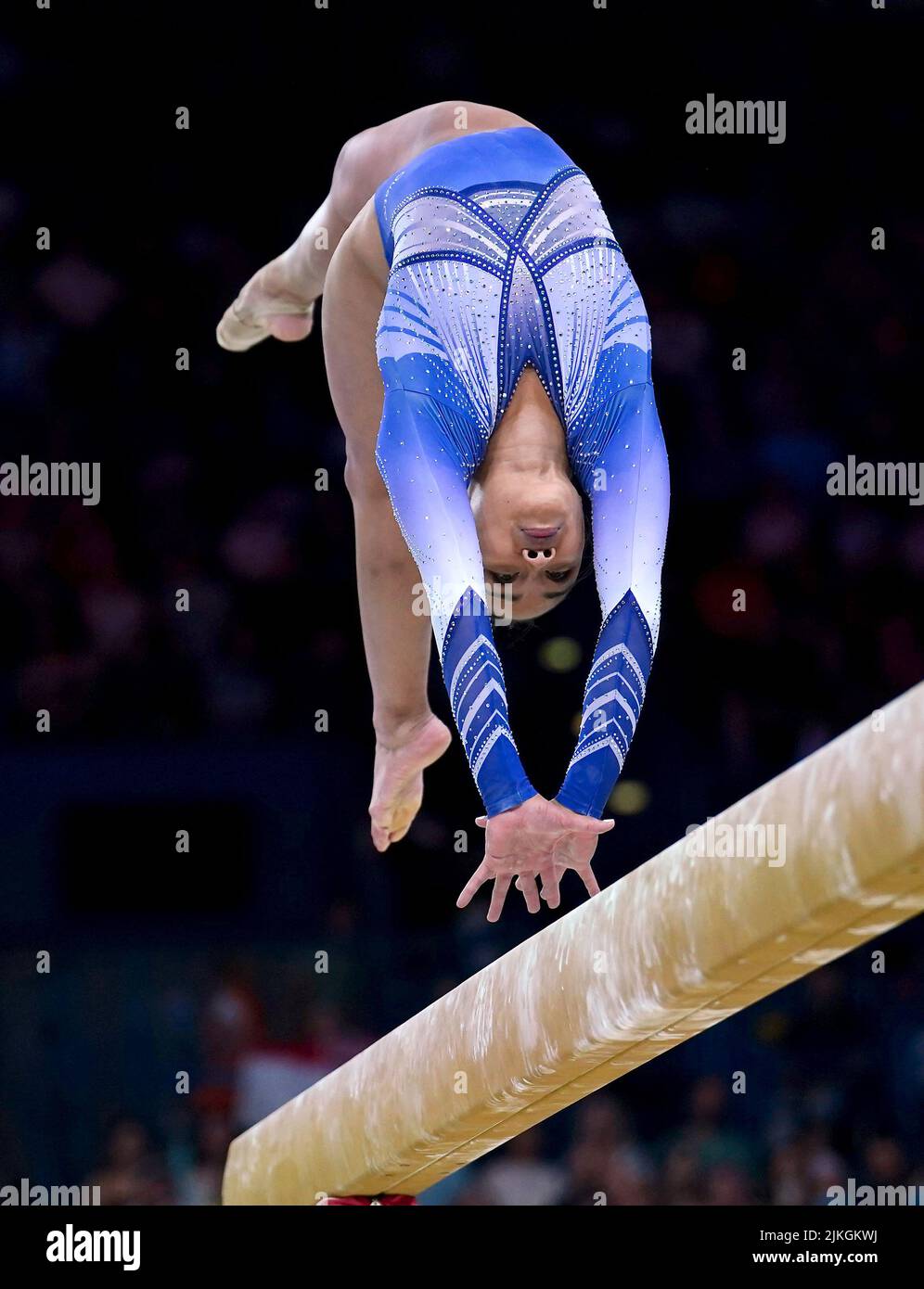 Wales’ Jea Maracha competes in the Women's Balance Beam Final at Arena ...