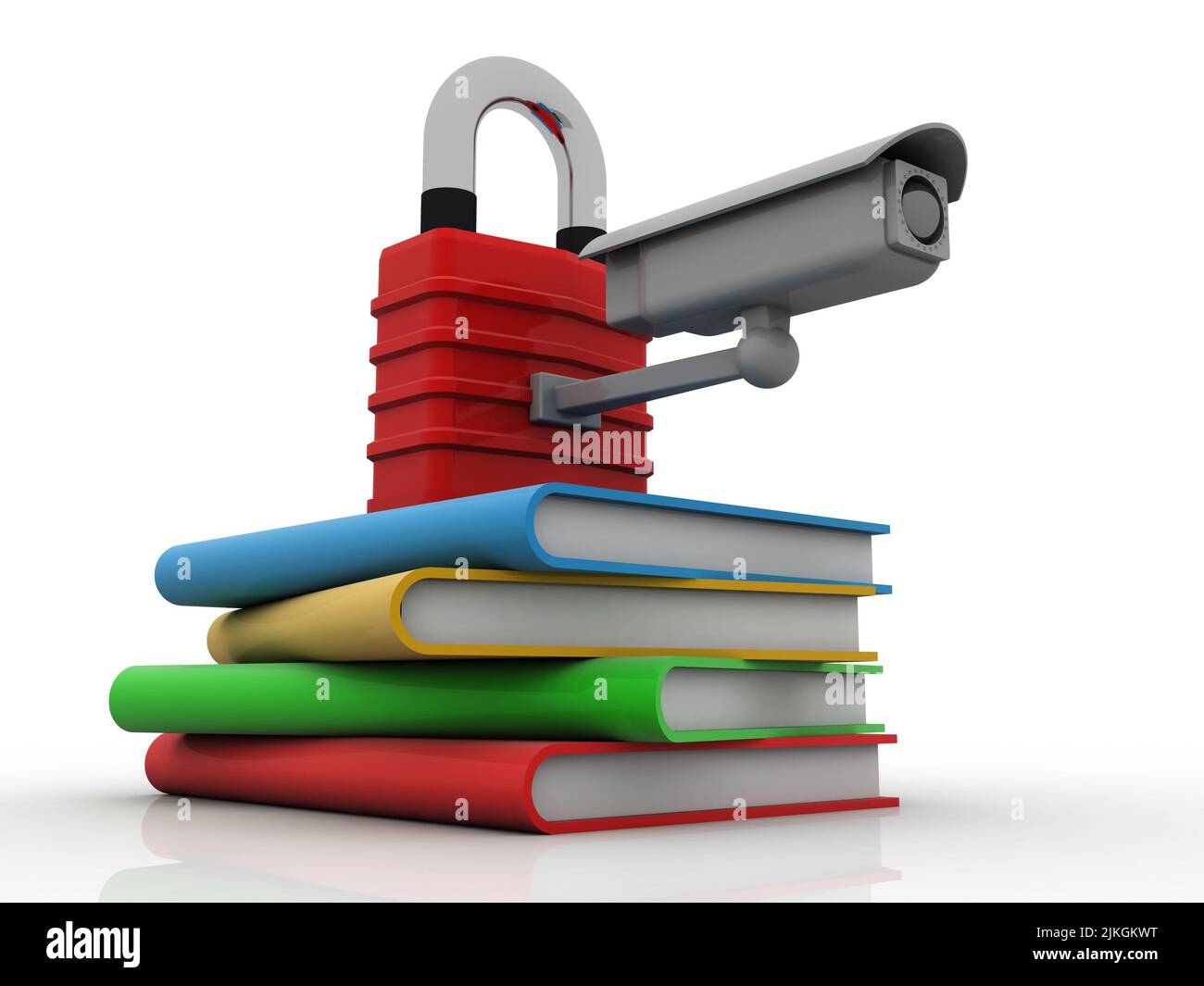 3d rendering book with cctv camera protection lock Stock Photo - Alamy
