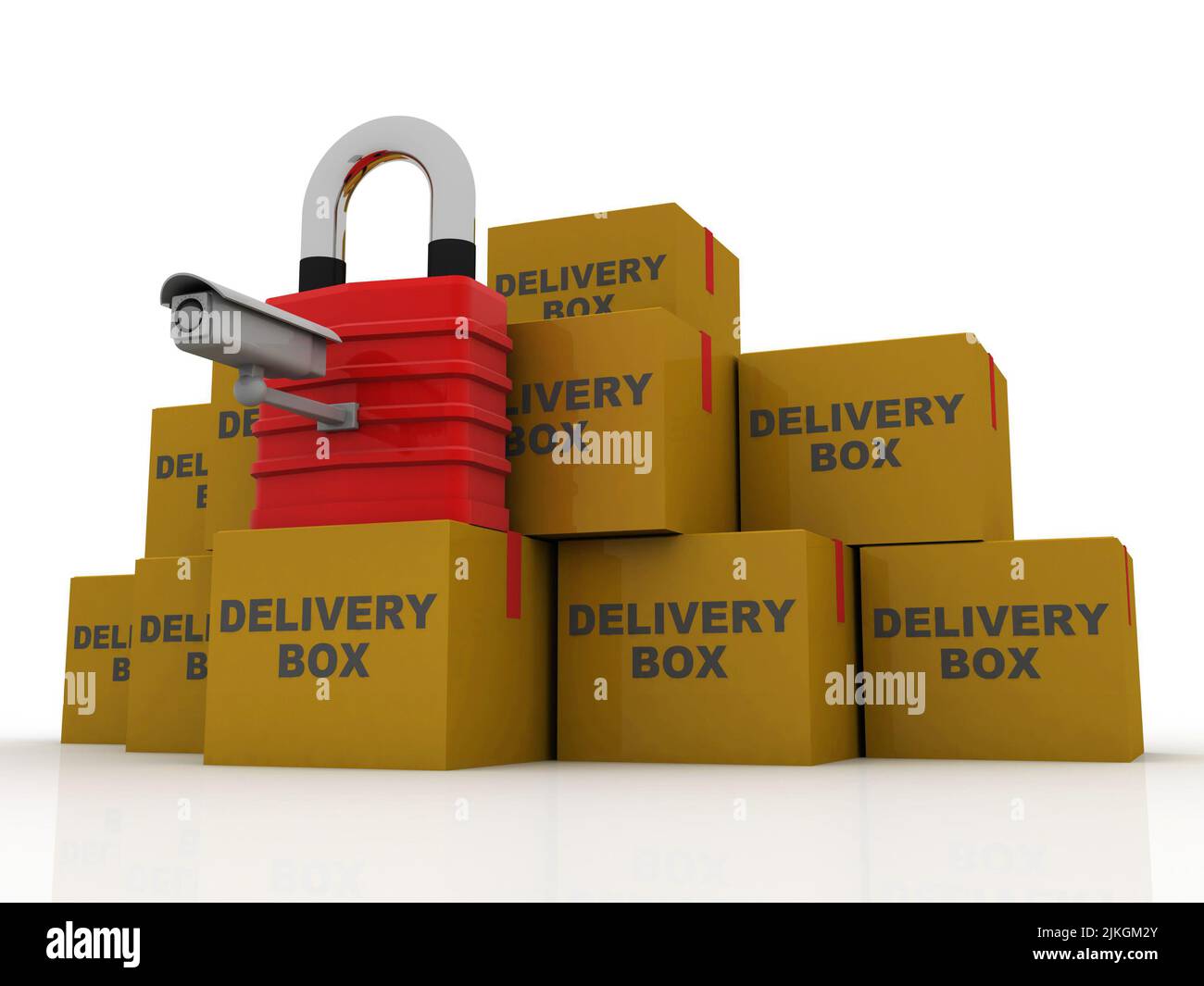 3d rendering Cardboard boxes protected lock under CCTV camera Stock ...
