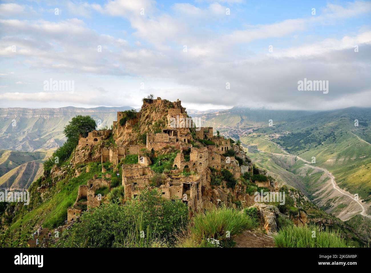 Ancient village Gamsutl on rock on background of mountains. Amazing ...