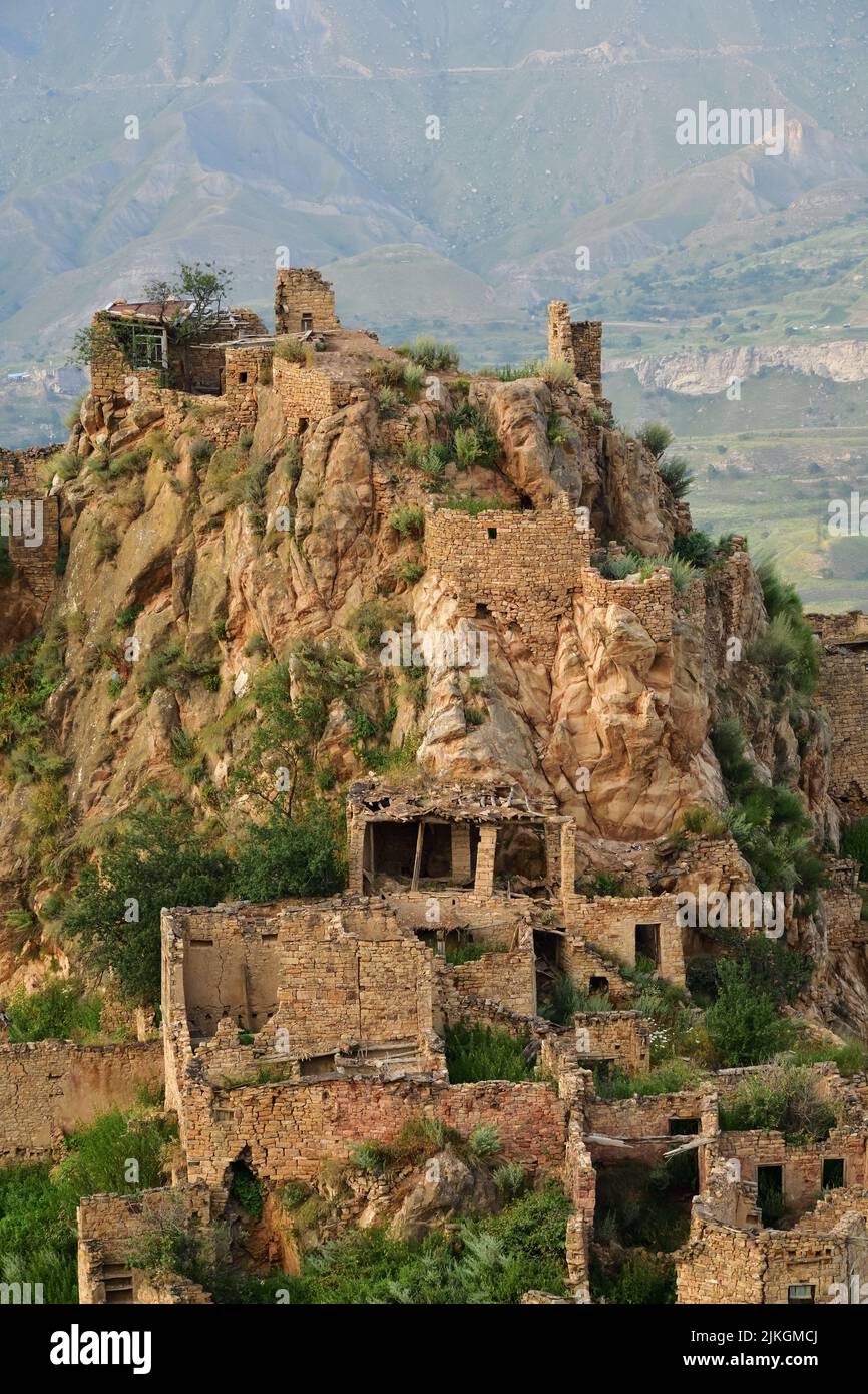 Ancient village Gamsutl on rock on background of mountains. Amazing ...