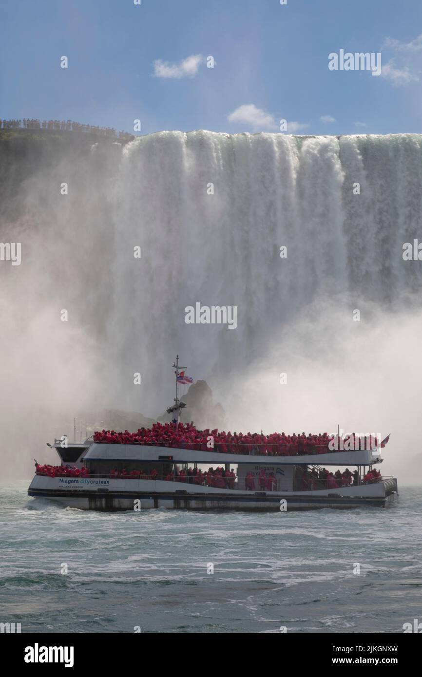 The tourist boat at the foot of Niagara Falls, Ontario, Canada Stock ...