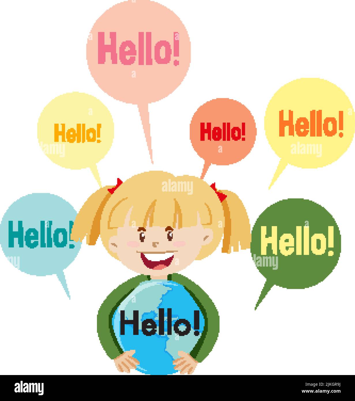 Hello speech bubbles with cartoon character illustration Stock Vector ...