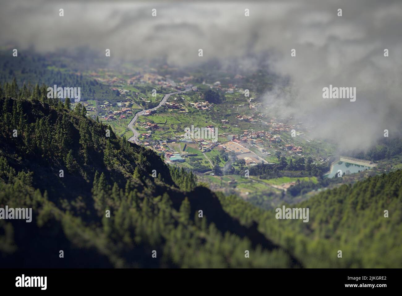 A beautiful landscape of lush green valley in Dalhousie and Banikhet, India with smoke Stock ...