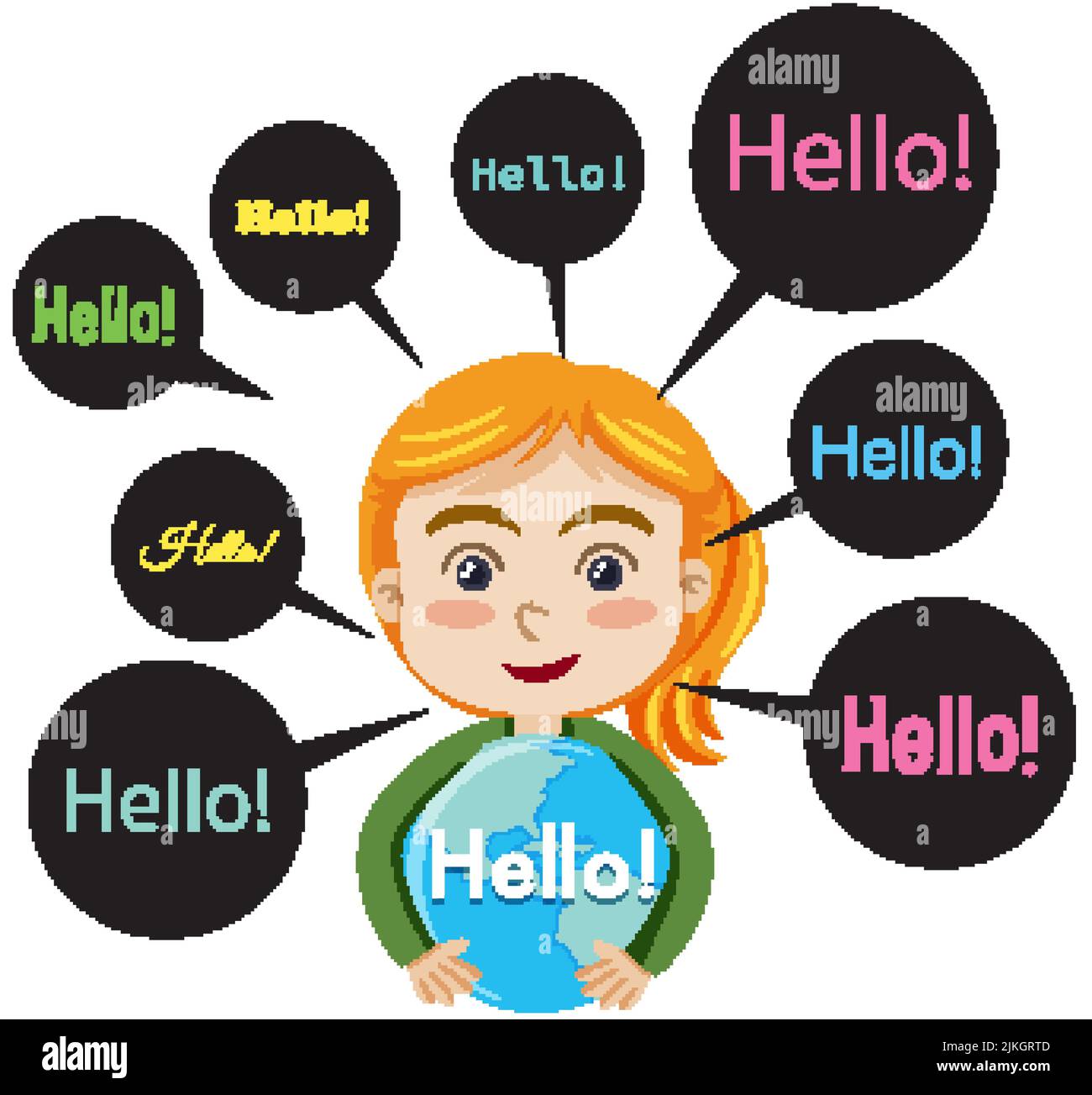 Hello speech bubbles with cartoon character illustration Stock Vector ...