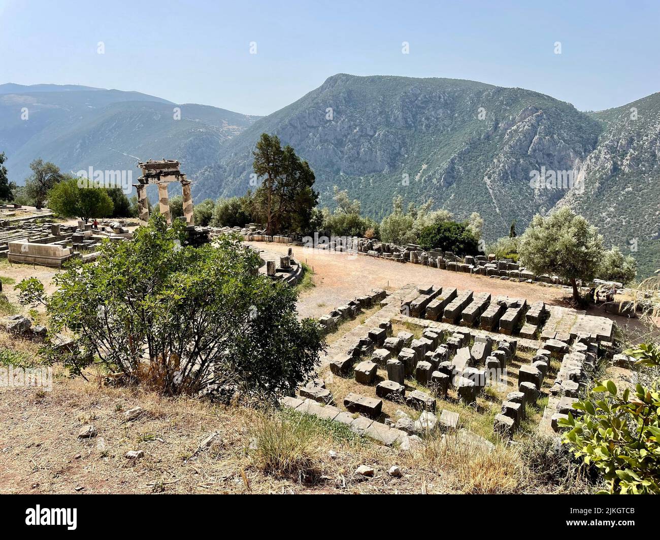 An aerial view of the famous temple of Athena Pronaia in Delphi Stock ...