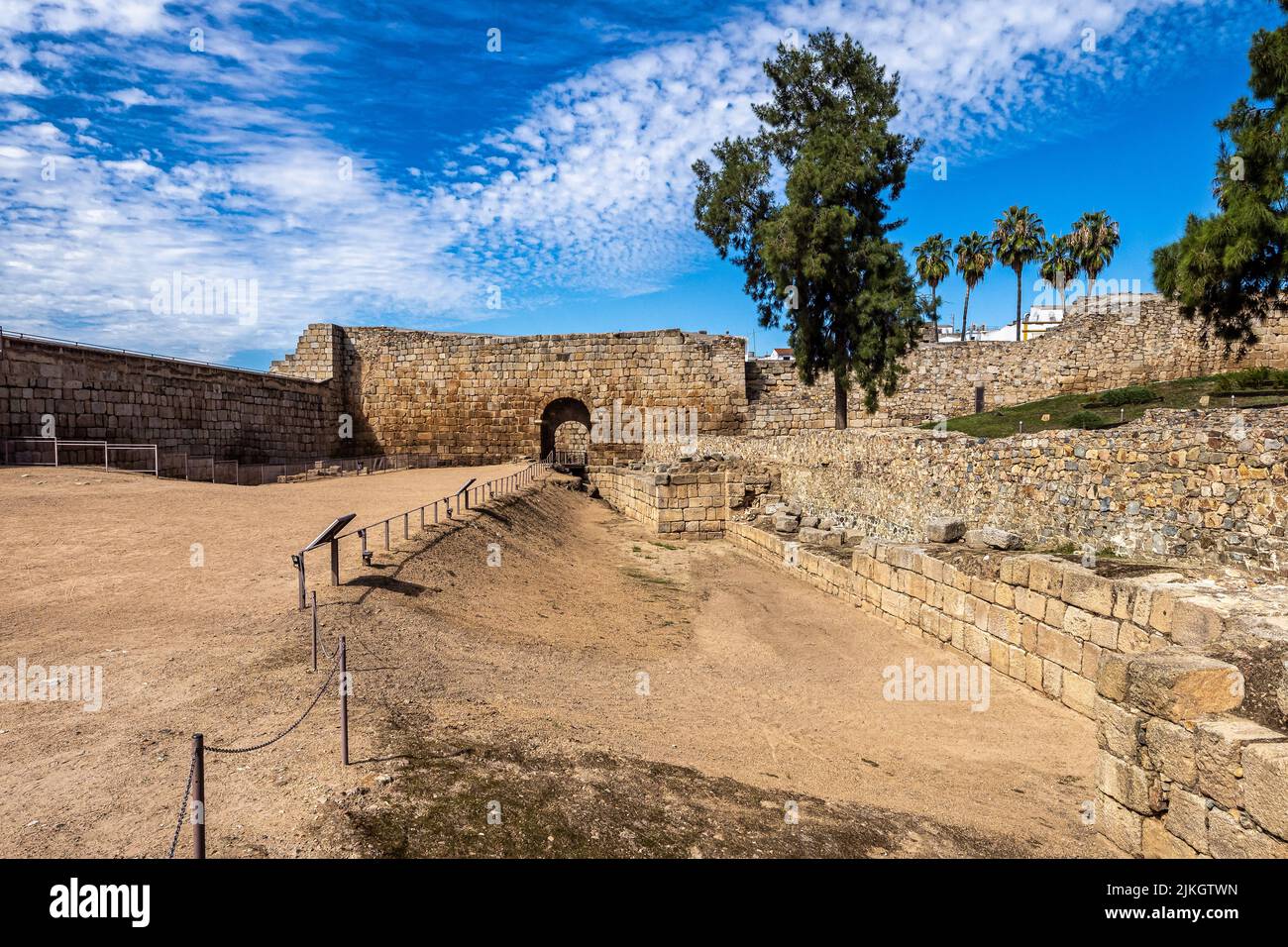 Arab Fortress Alcazaba near Guadiana river in Merida, Spain, region of ...