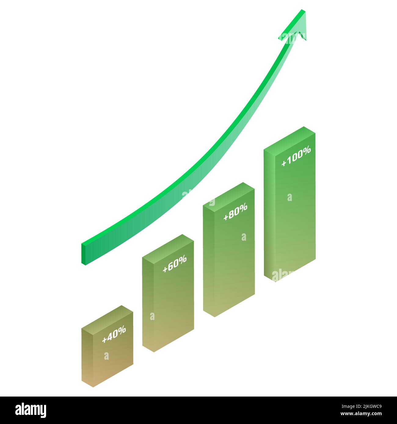 Chart and upward arrow isometric in green color isolated on white ...