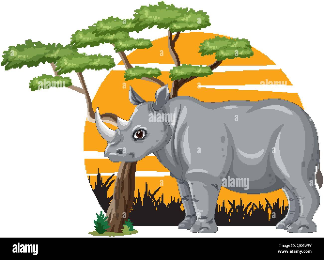 Rhinosaurus with tree in cartoon style illustration Stock Vector Image ...