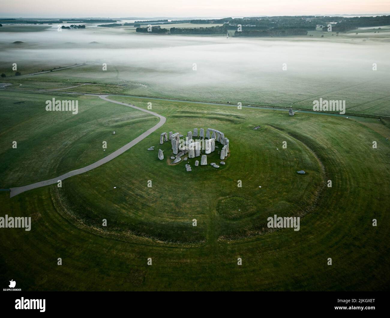 An aerial drone shot of the Stonehenge prehistoric monument in ...