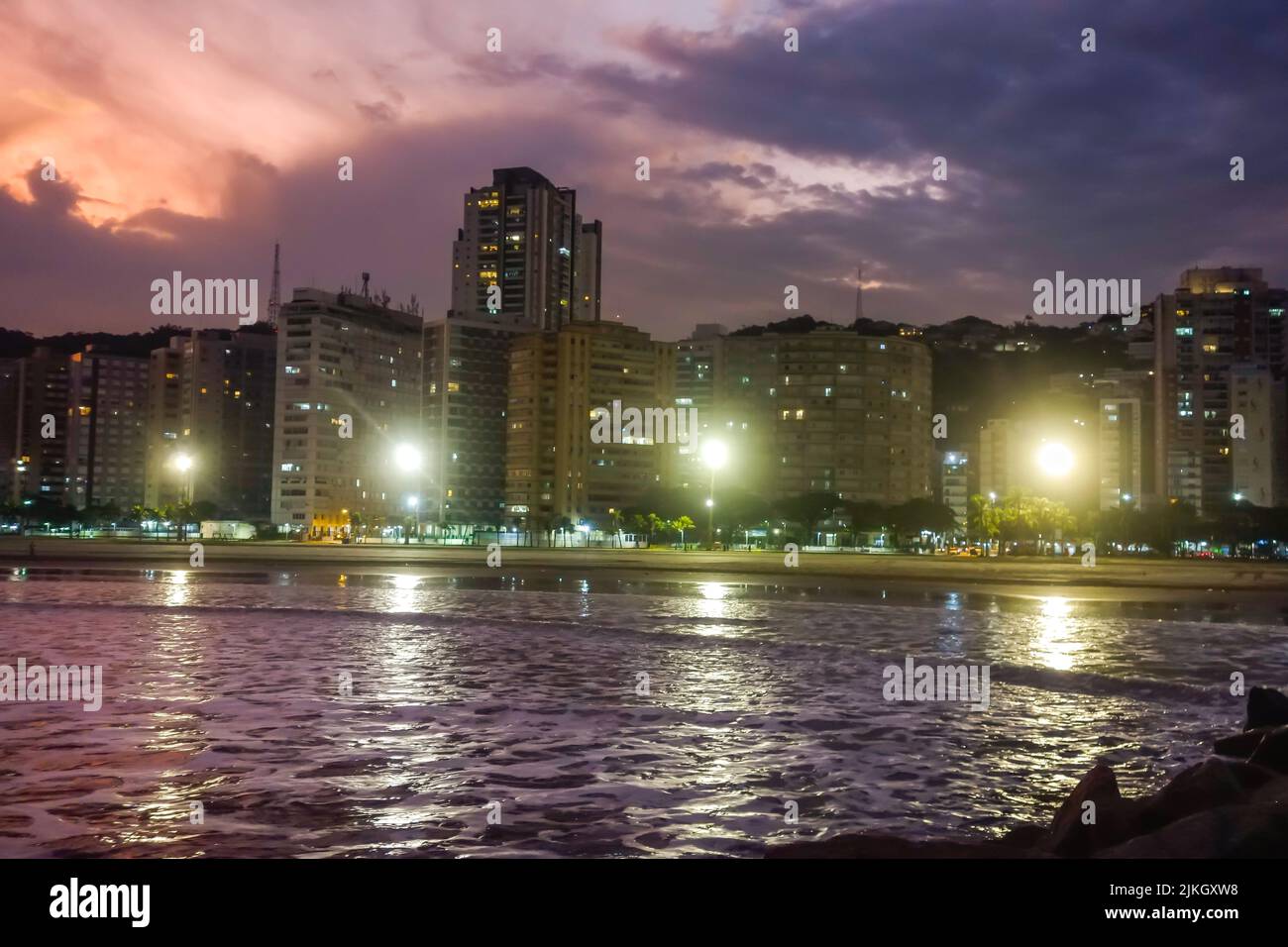 Jose menino beach in Santos city, Sao Paulo, Brazil, at dusk Stock ...