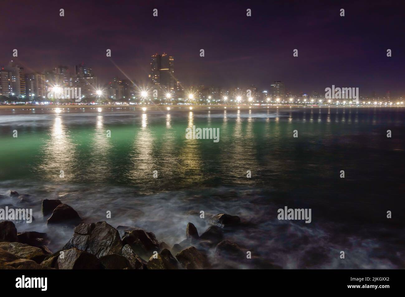 Santos city beach on the coast of the state of Sao Paulo, Brazil, at ...