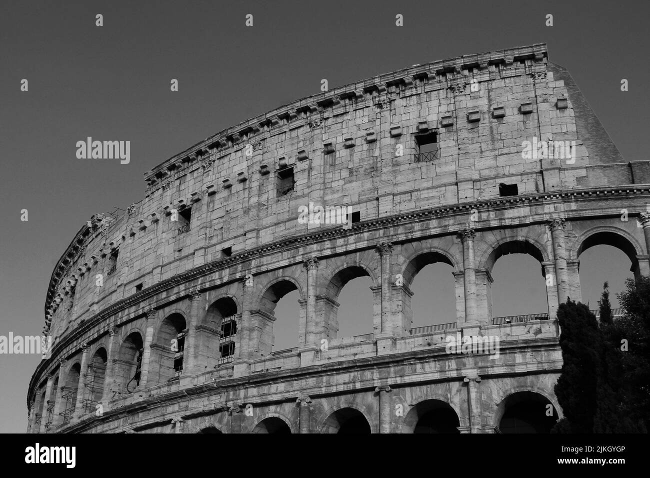 close-up of part of the facade of the coliseum in black and white Stock ...