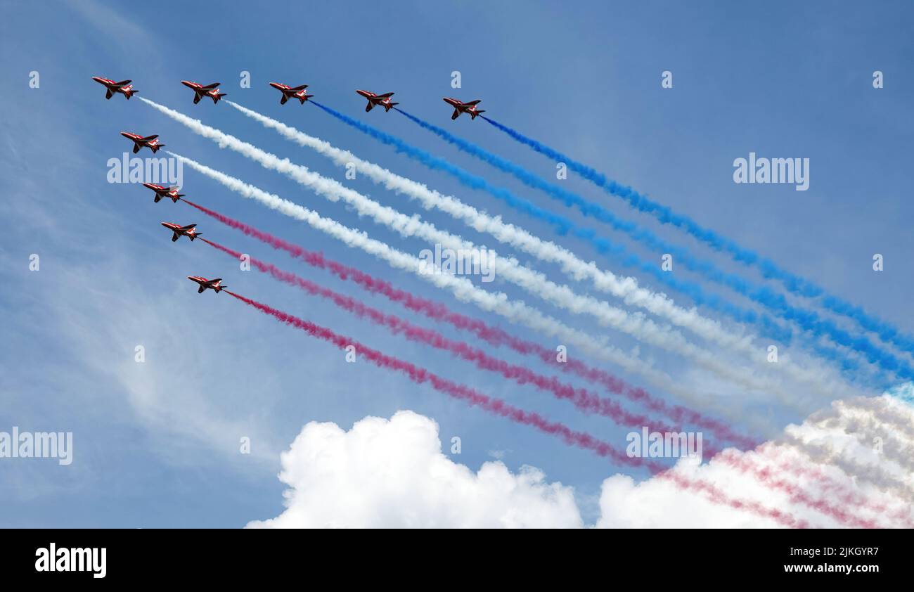 The Colorful Arrows RAF displays aircraft in formation during the ...