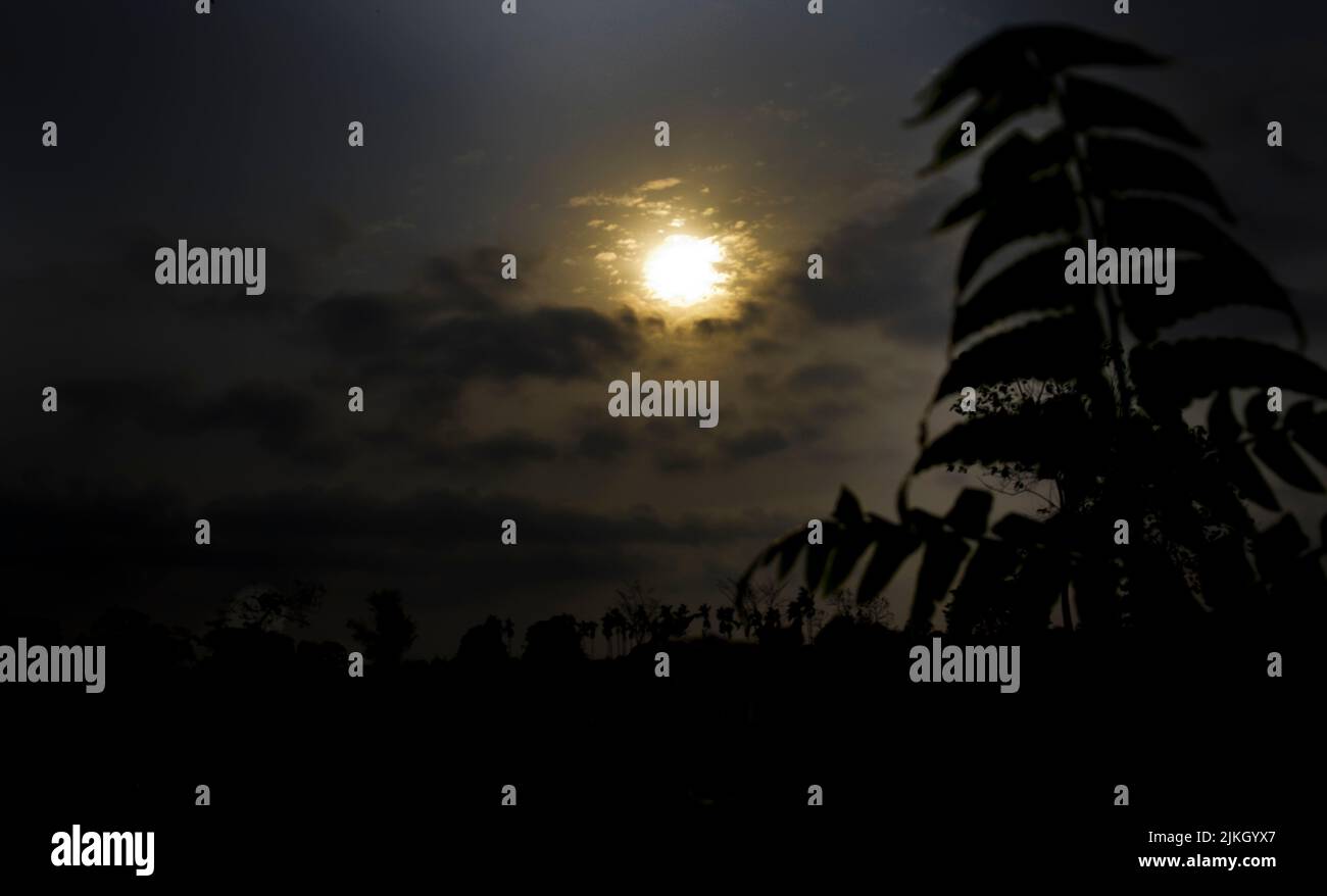 Morning sun with the glowing shade and cloud in-front. the landscape ...