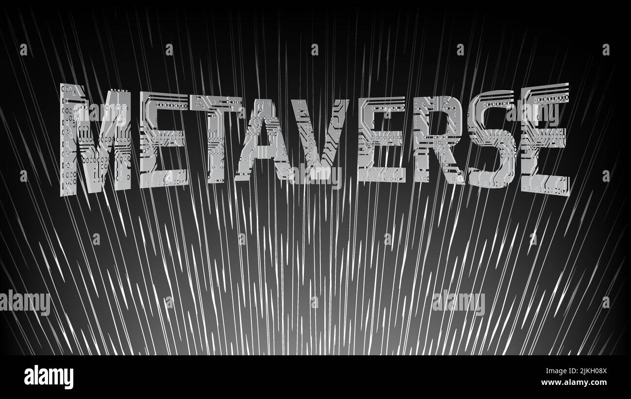 Concave word Metaverse on dark digital background in gray colors ...