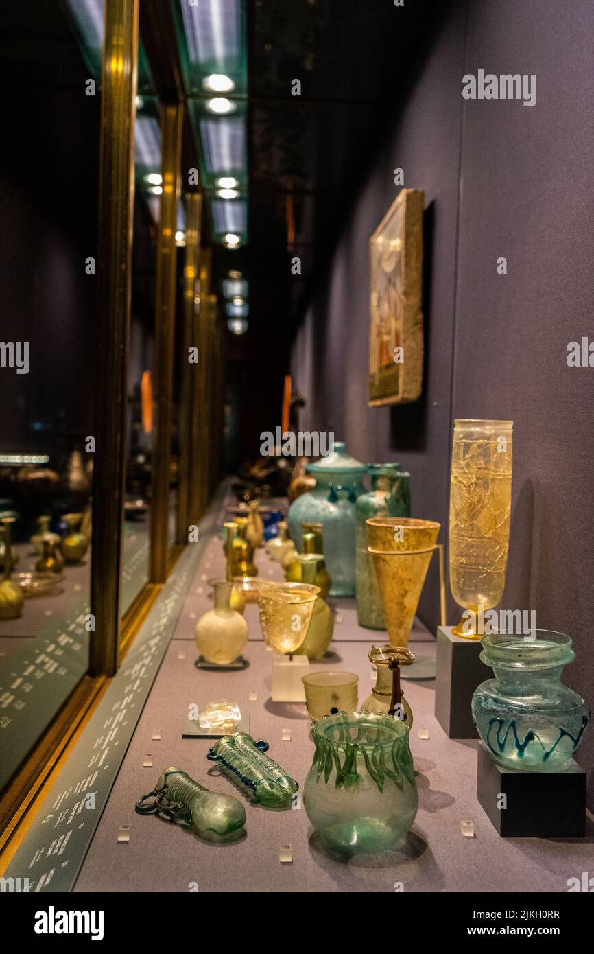 A vertical shot of ancient vases from the Roman Empire in Art History ...