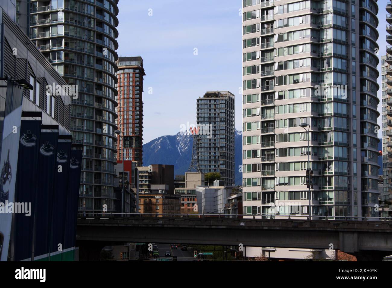 The view of high rises in downtown Vancouver, British Columbia, Canada ...