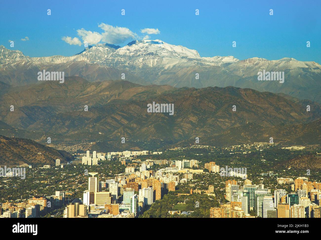 An aerial view of Andes mountain range in Santiago, Chile Stock Photo ...
