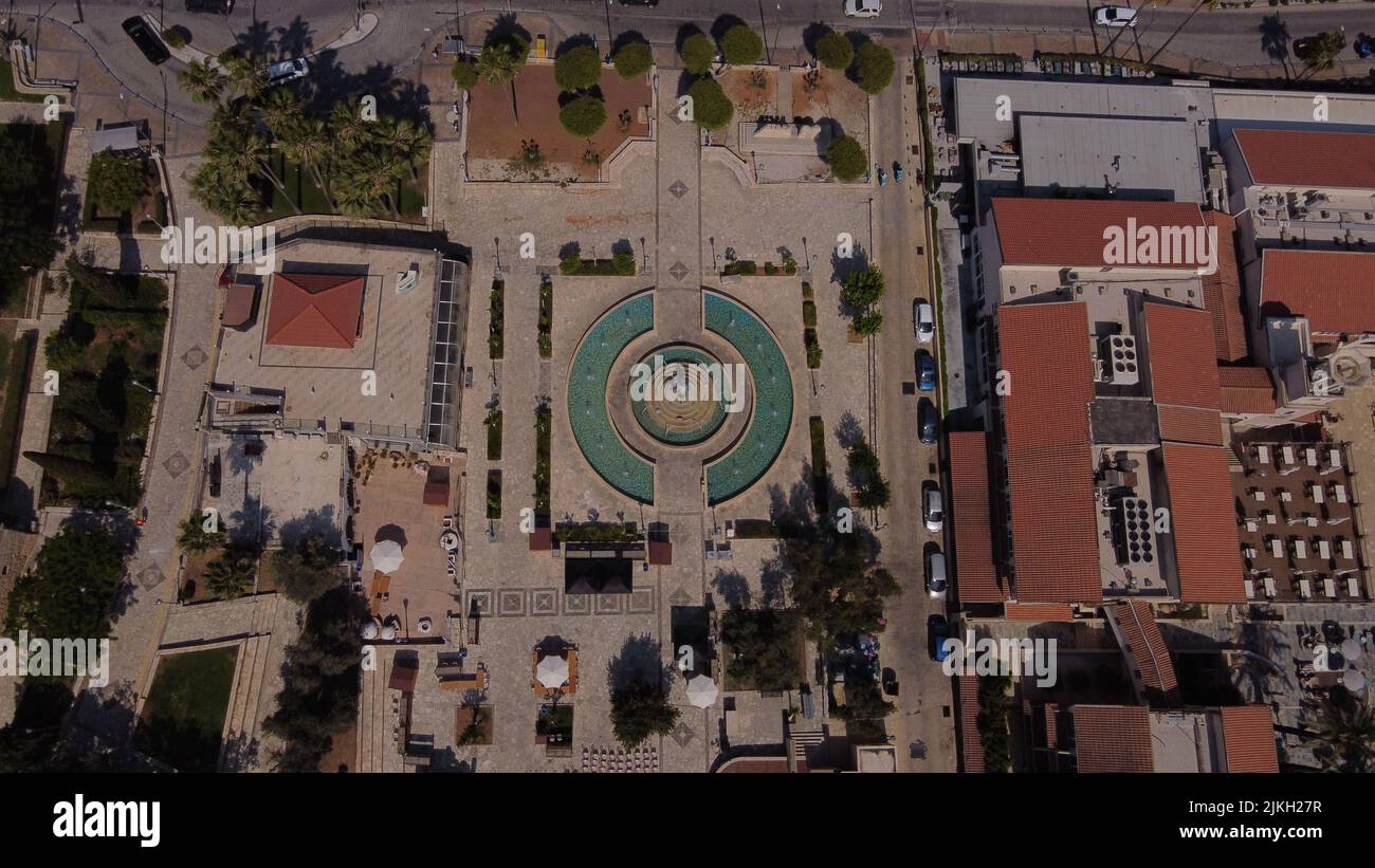 An aerial view of the Central Square among other buildings in Ayia Napa ...