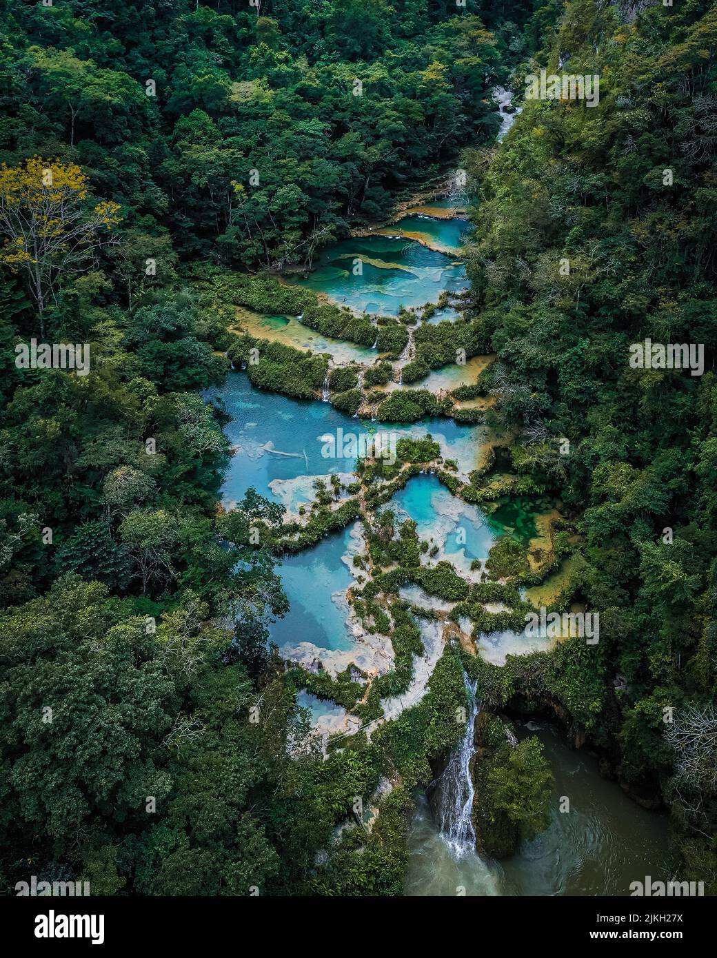 An aerial view of the Natural Monument Semuc Champey in Guatemala Stock ...